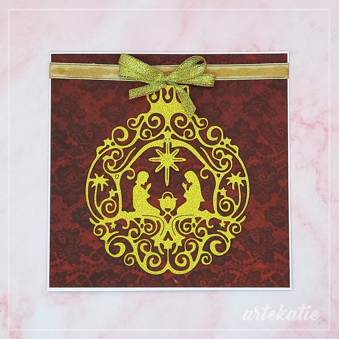 Large Gold Nativity Bauble Handmade Unique Christmas Card, Religious ...