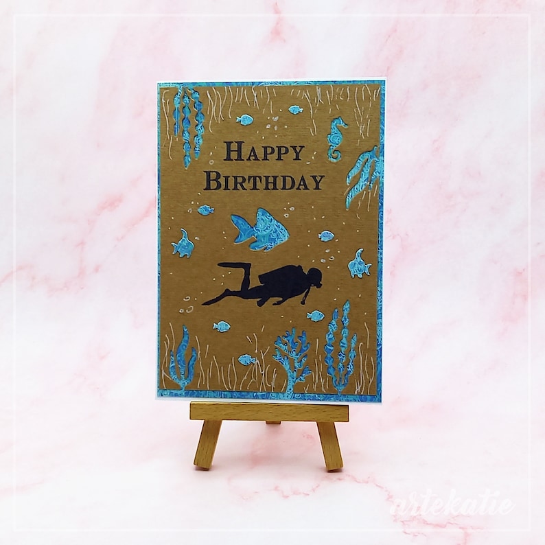 Happy Birthday Handmade Card for Male, Diver Greeting Card for Man ...