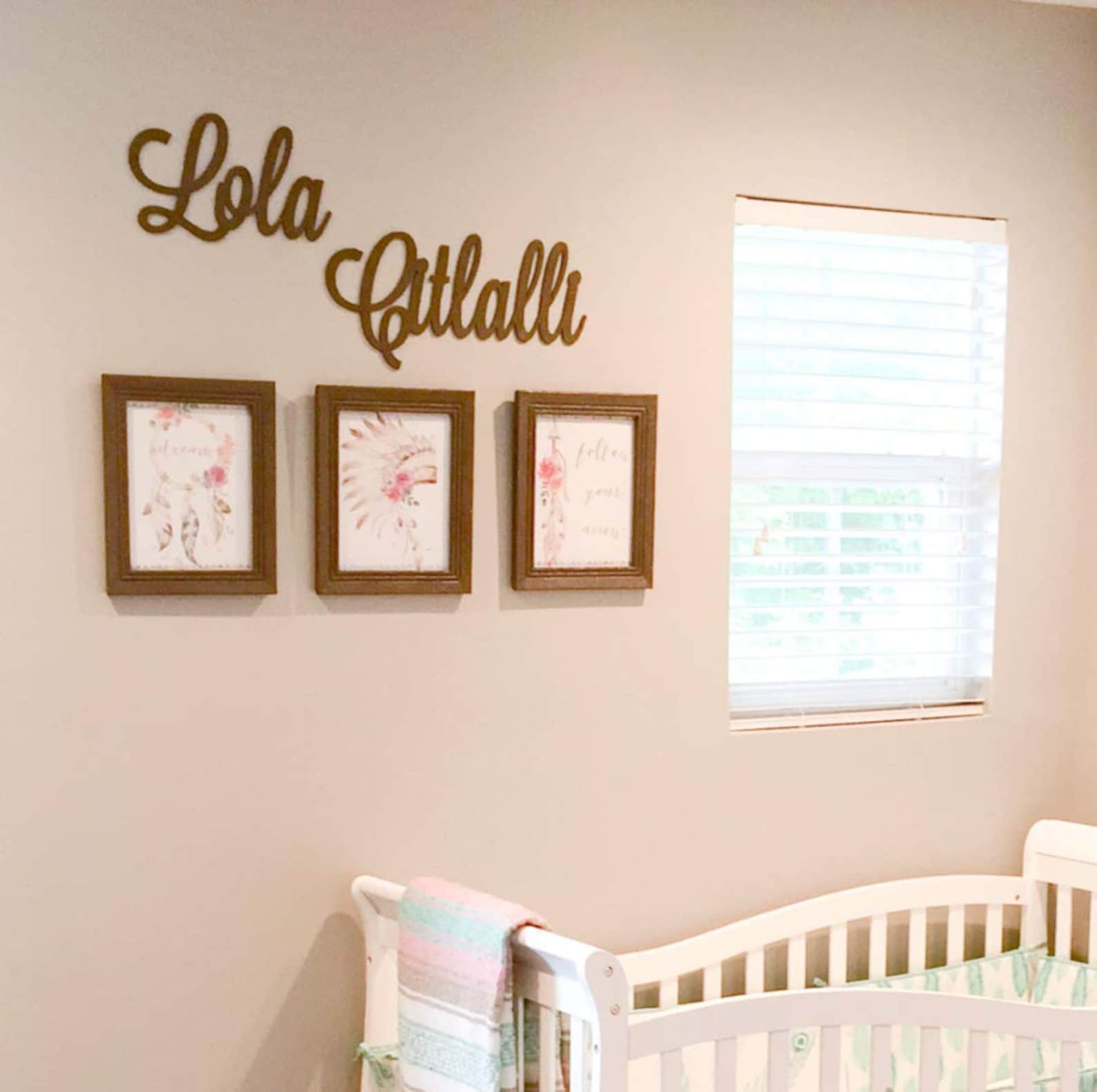 Custom Script Wooden Name Sign | Cursive Wall Letters | Nursery Name ...