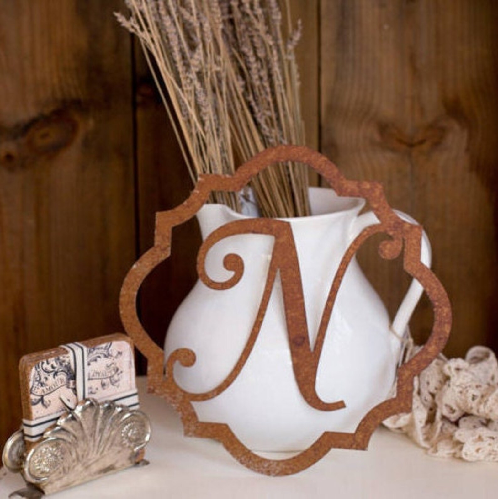 Rustic Framed Metal Monogram Rusty Monogram Letter - Etsy
