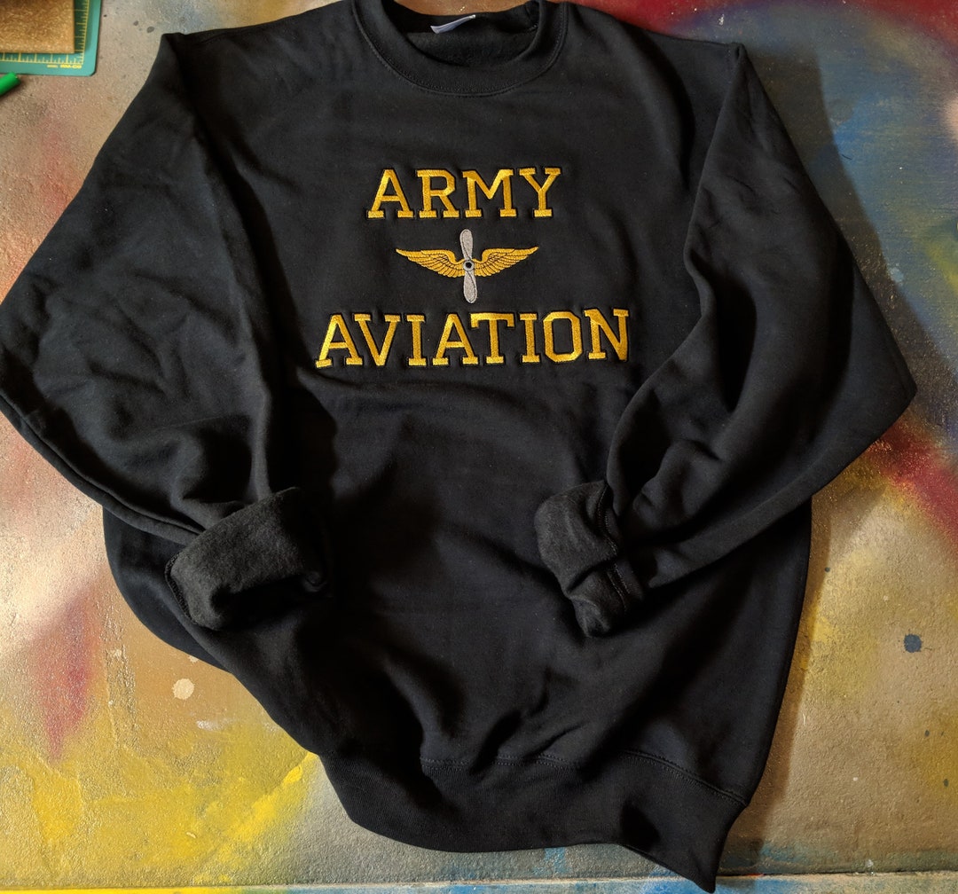 Army Aviation Crew Neck Sweatshirt, Black and Gold, Embroidered - Made ...