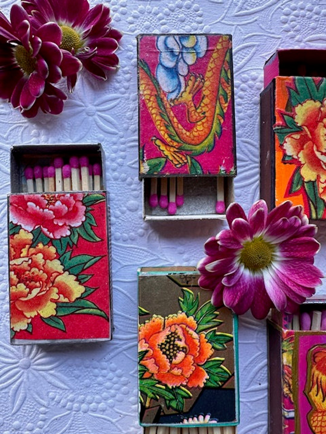 Pink Floral Chinoiserie Matchbox Set of 5 - Etsy