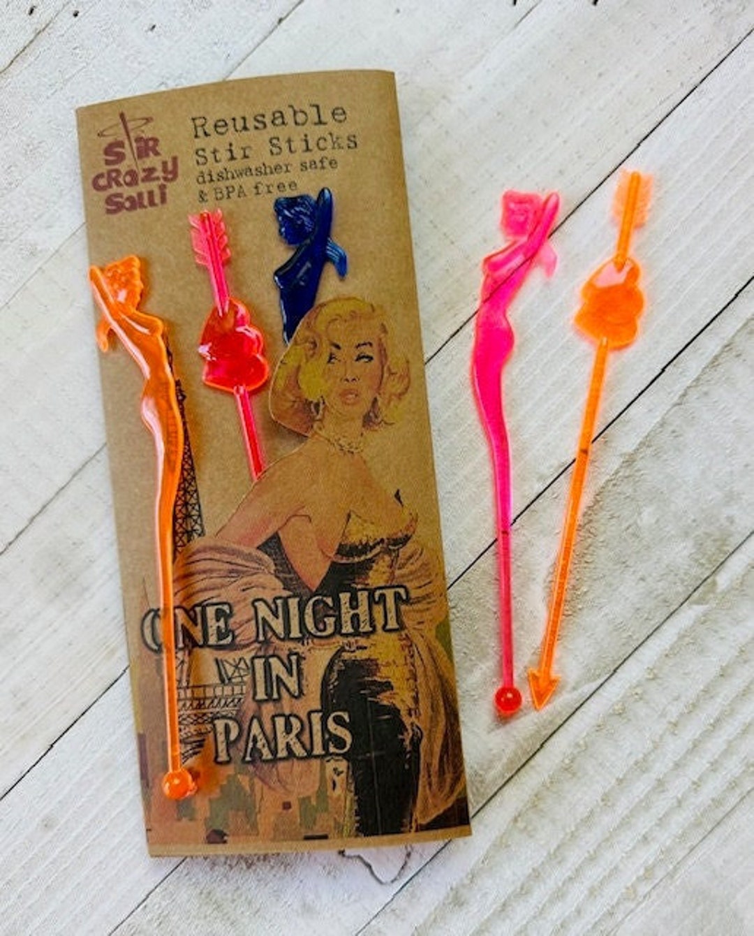 6 Nudie Girl Stir Sticks With a Paris Theme, Swizzle Sticks ...