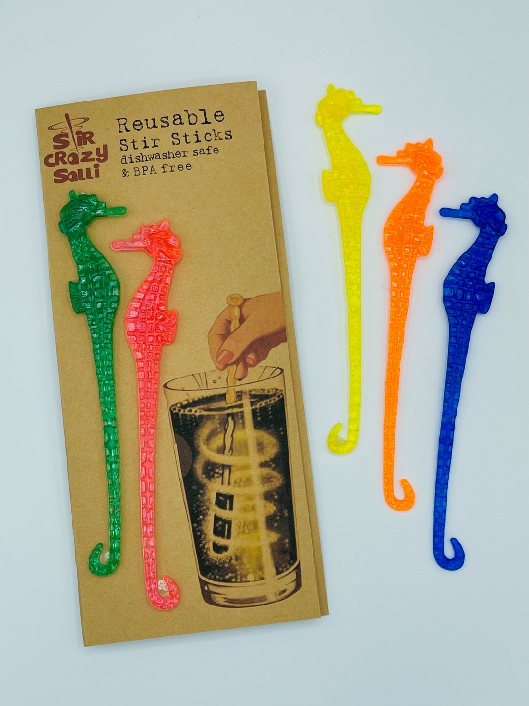 5 Seahorse Stir Sticks Pack, Swizzle Sticks for Drinks, Alcohol Gift ...