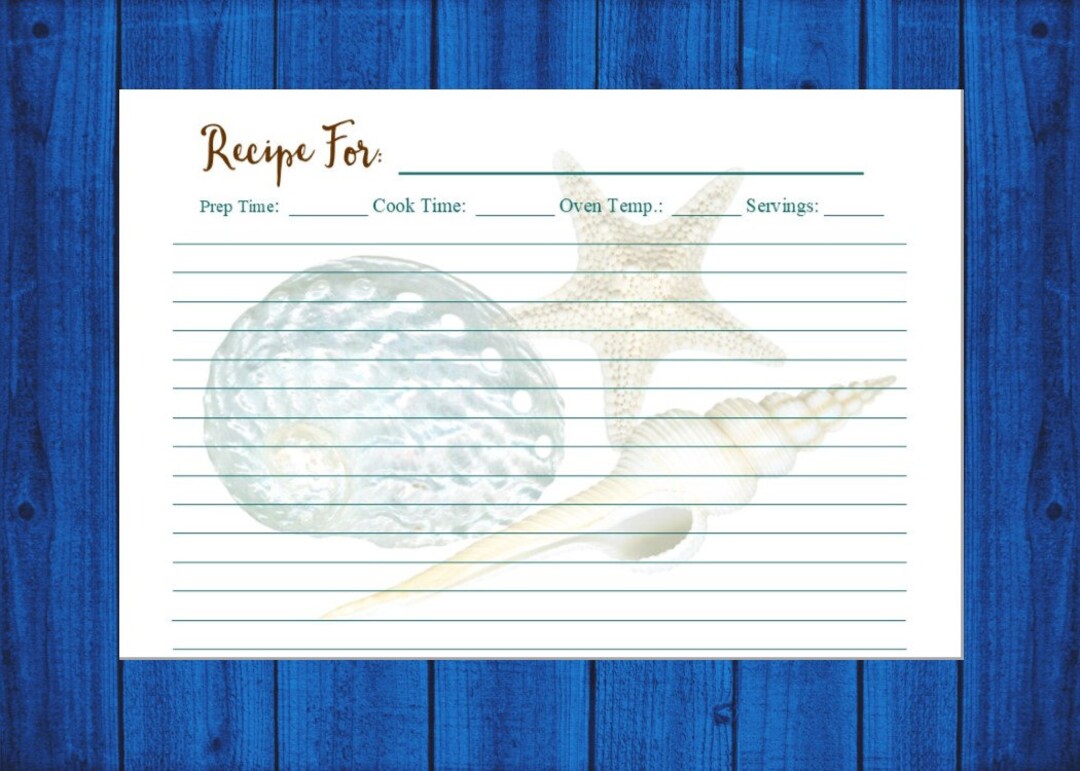 Recipe Cards, Personalized Recipe Cards, Custom Recipe Cards, Seashells ...