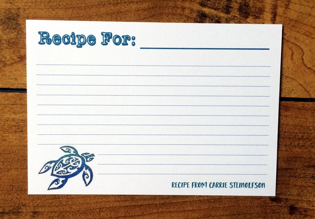 Recipe Cards, Personalized Recipe Cards, Custom Recipe Cards, Turtle ...