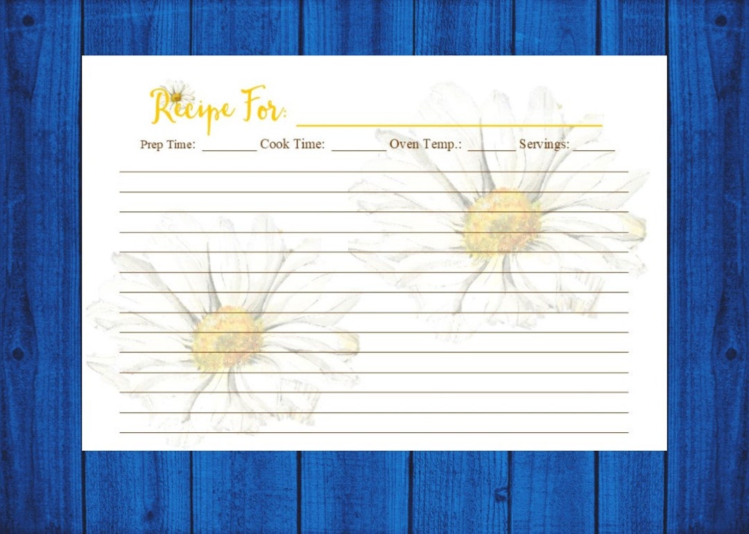 Recipe Cards, Personalized Recipe Cards, Custom Recipe Cards, Daisies ...