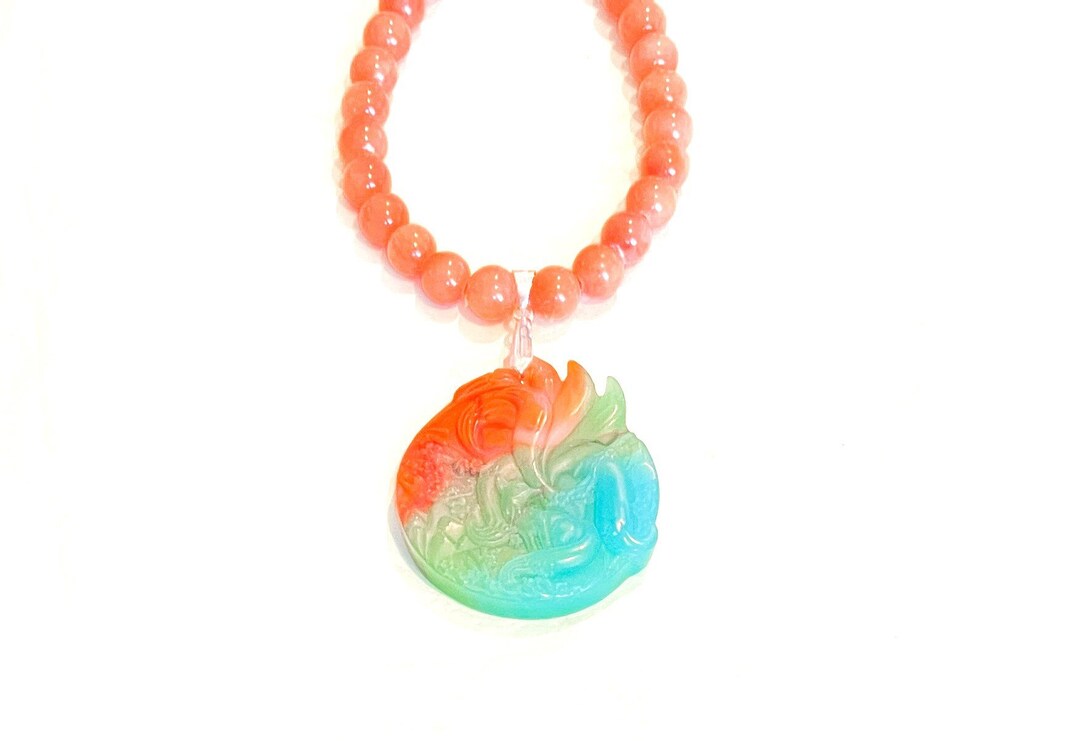 Orange Jade Pendant Necklace, Genuine Jade Pendant and Orange Jade Bead ...