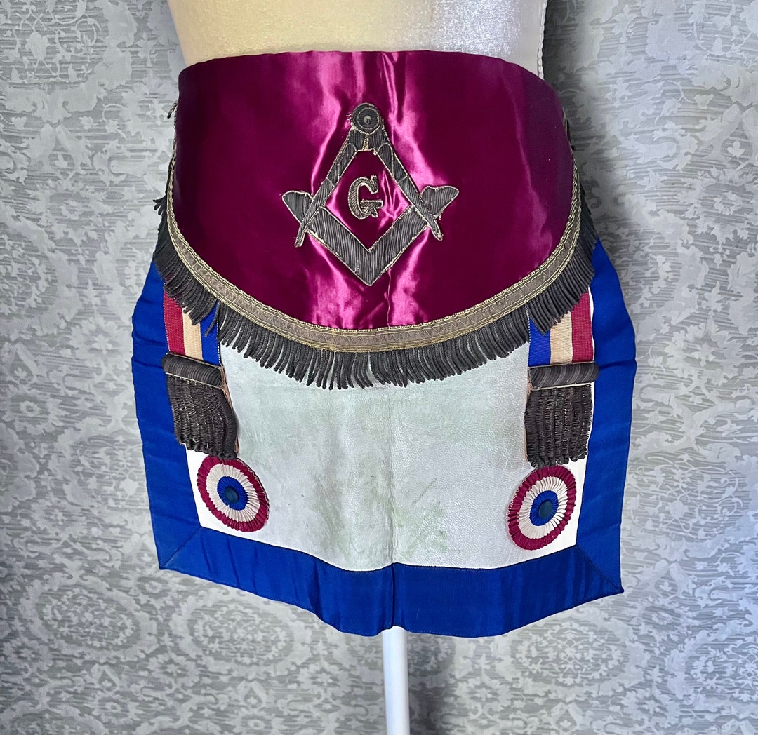 Stunning Masonic Apron, Red White & Blue Rosettes, Lush Bronze Bullion ...