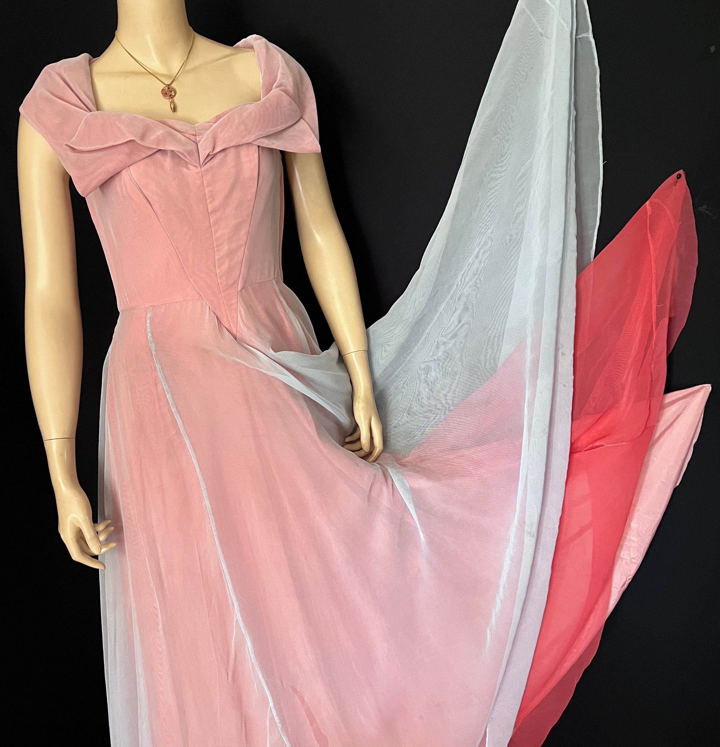 1950s Shimmering Pink / Blue Multi Layered Ball Gown, Fabulous Portrait ...