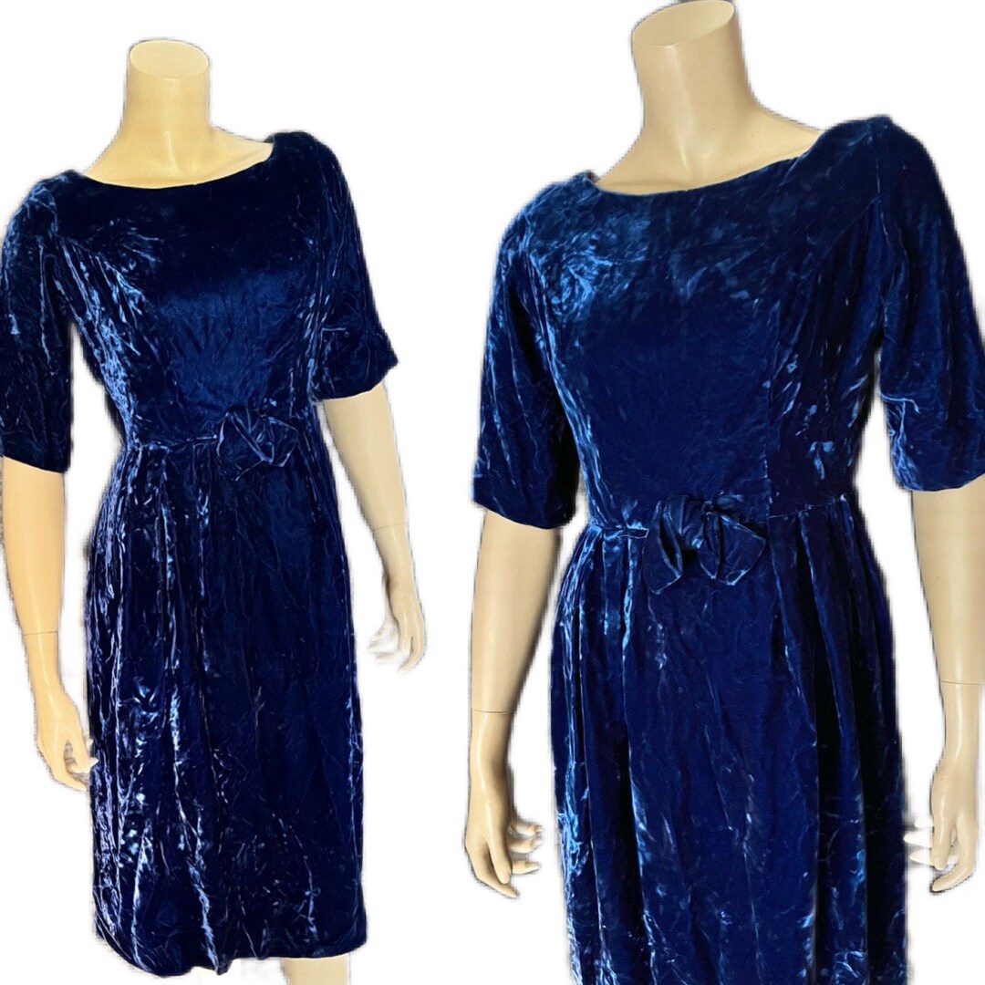 She Wore Blue Velvet ! 1950s Crushed Velvet Cocktail Frock, Royal Blue ...