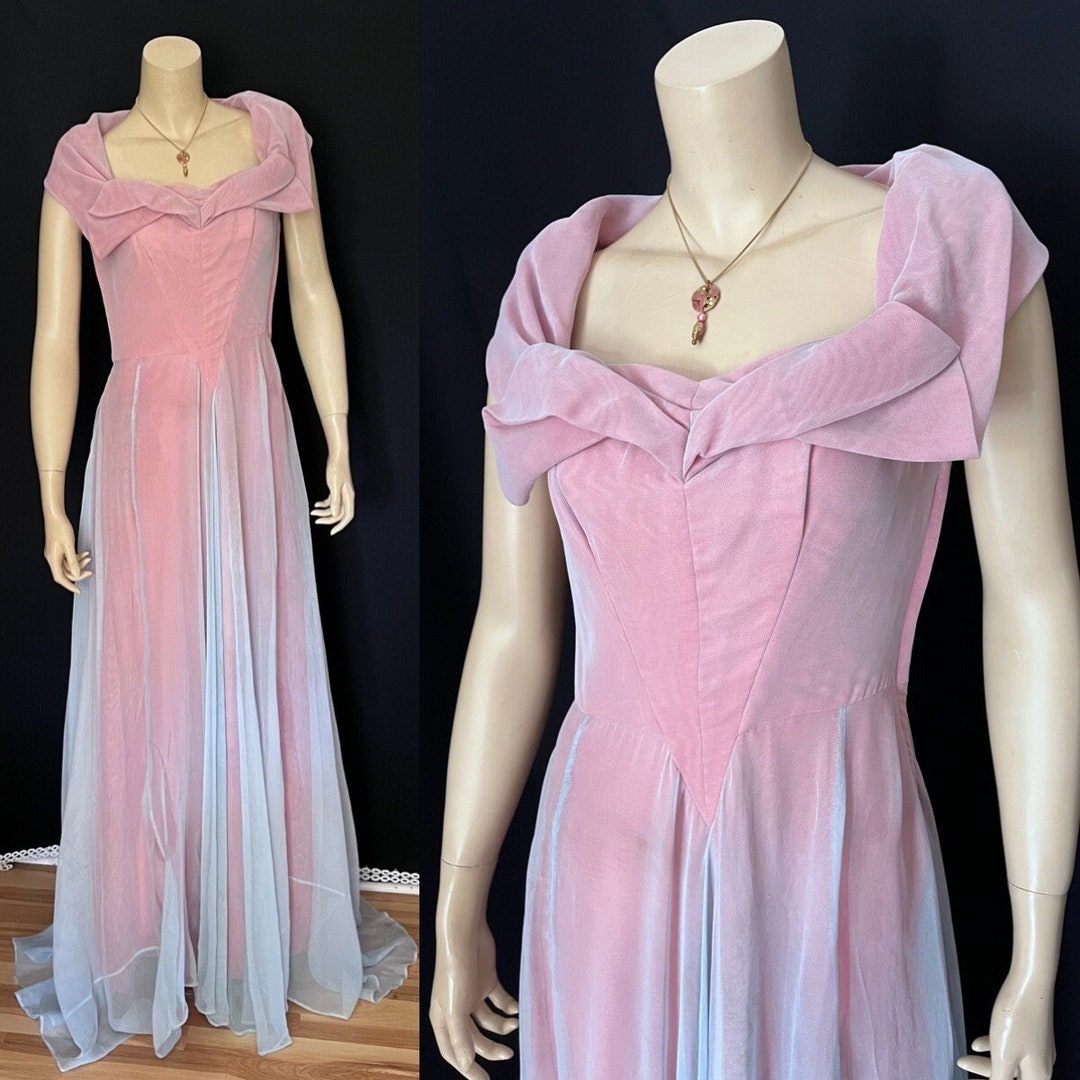 1950s Shimmering Pink / Blue Multi Layered Ball Gown, Fabulous Portrait ...