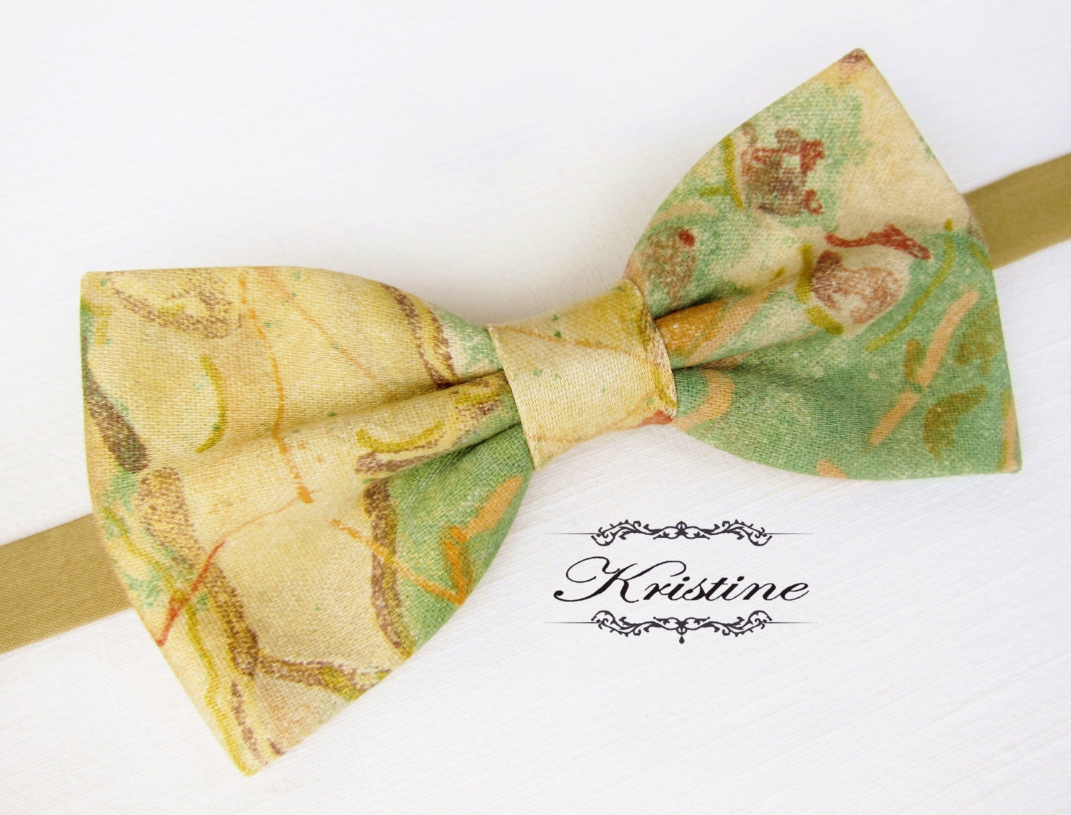 Men's Abstract Print Bow Tie. Canvas Yellow Ochre Green Bow Tie. Brown ...