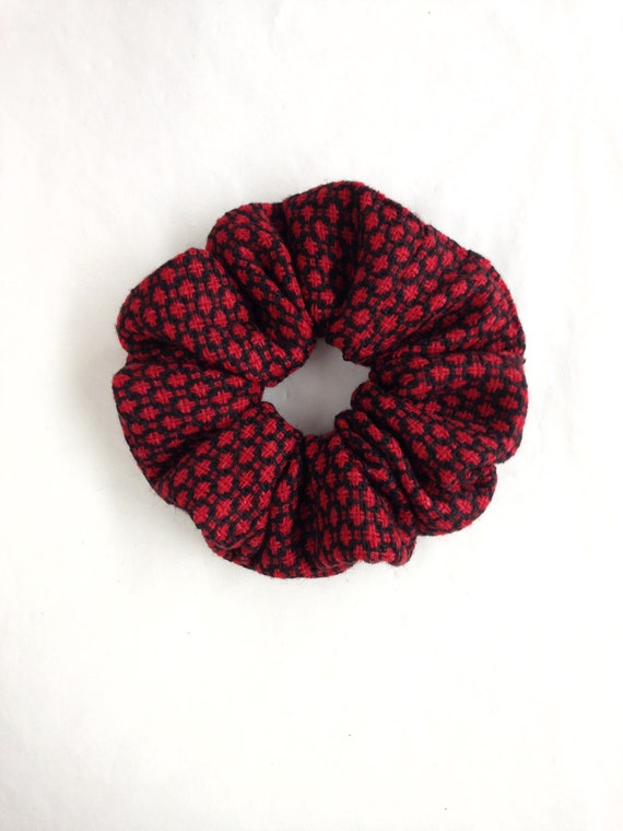Red wool scrunchie with art deco pattern zero waste gifts for | Etsy