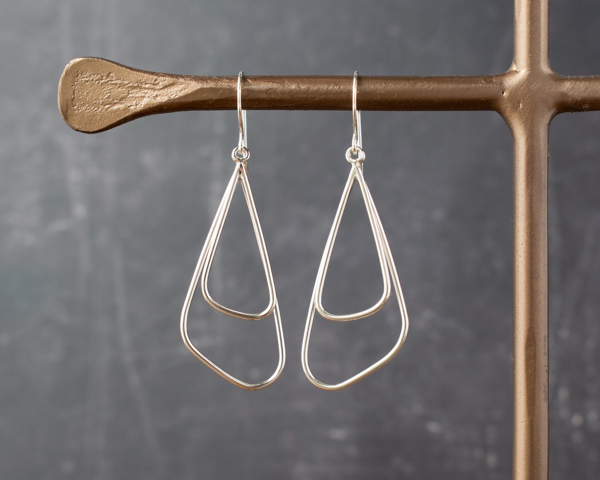 Geometric Silver Wire Earrings Sterling Silver Drop Earrings - Etsy UK