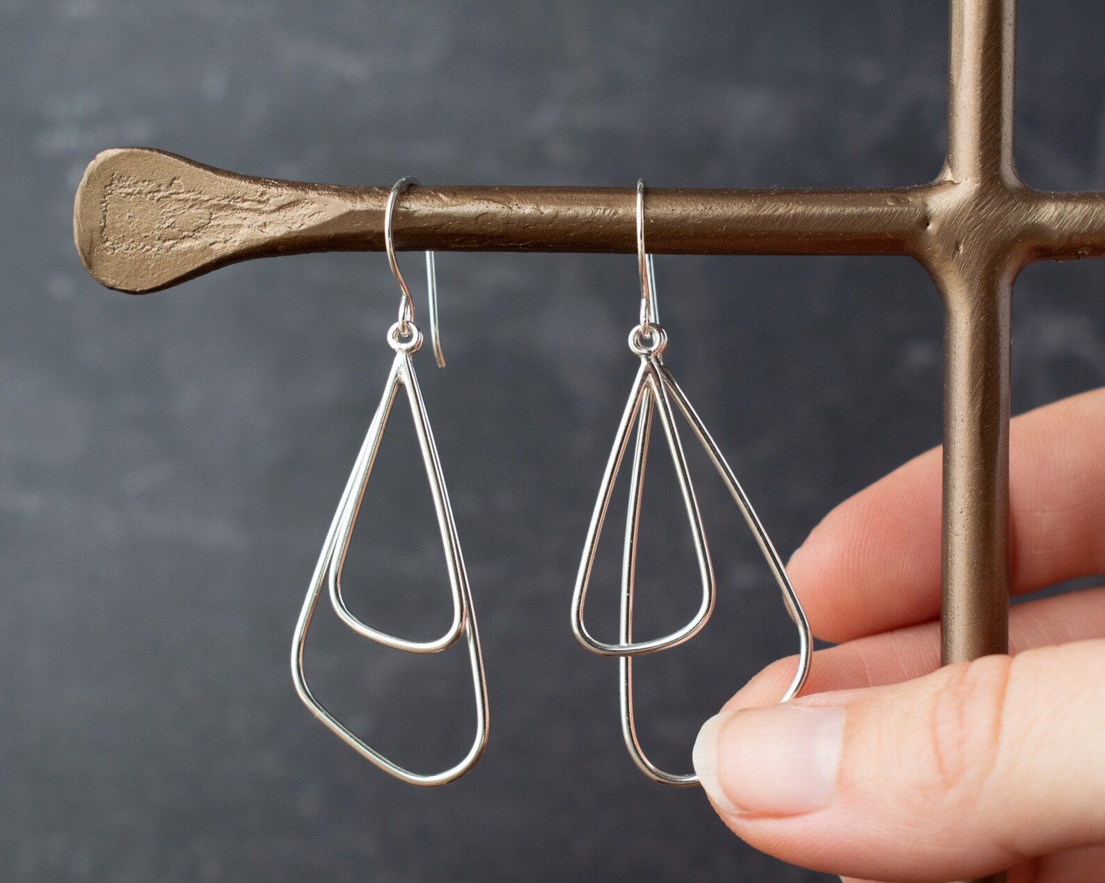 Geometric Silver Wire Earrings Sterling Silver Drop Earrings - Etsy UK