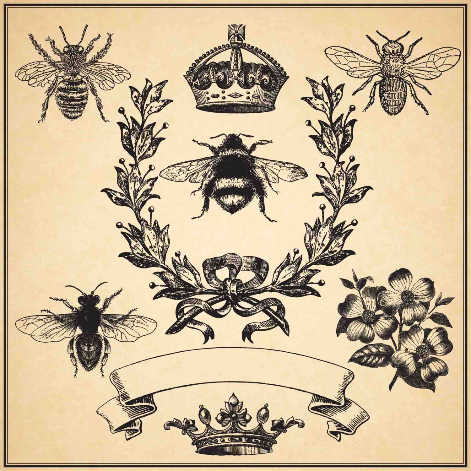 Vintage Bee Clip Art
