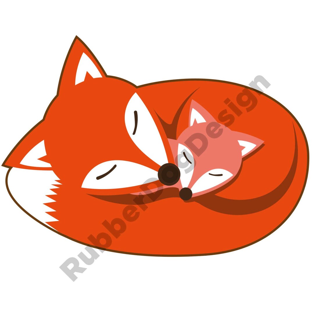 FOX & CUB SLEEPING Design Digital Clip Art Graphics for Personal or ...