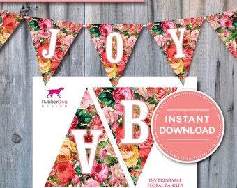 INSTANT DOWNLOAD Floral Banner Printable Flag Bunting for Party ...