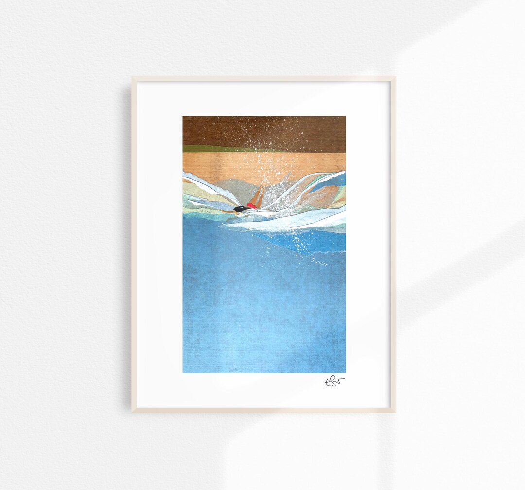 The Dive Printable Wall Art - Beach Art, Paper Art, Collage Art, Mixed ...