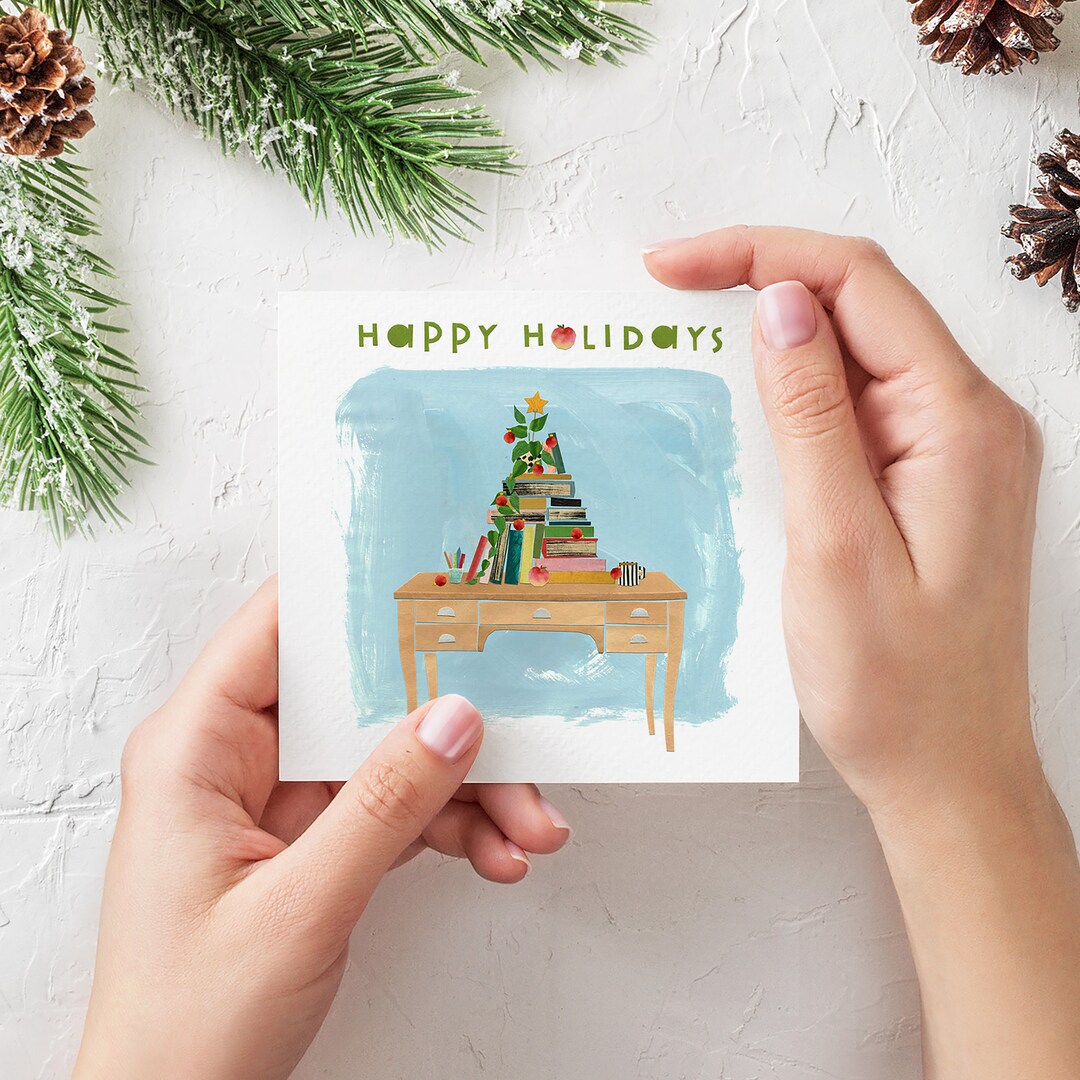 Printable Teacher or Book Lover Holiday Card, Christmas Card, Teacher ...