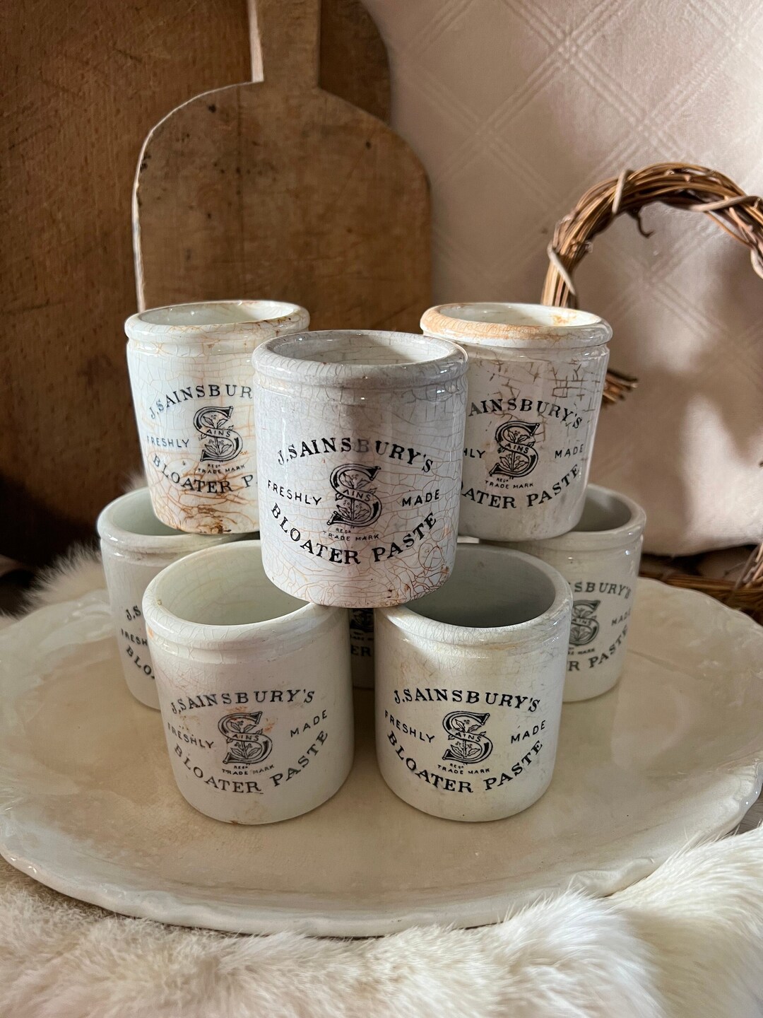 Large Sainsbury's Bloater Paste Pot English Advertising Crazing ...