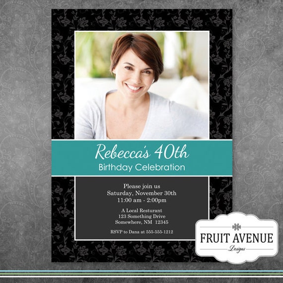 Pretty Adult Birthday Party Invitation With Photo Printable Etsy