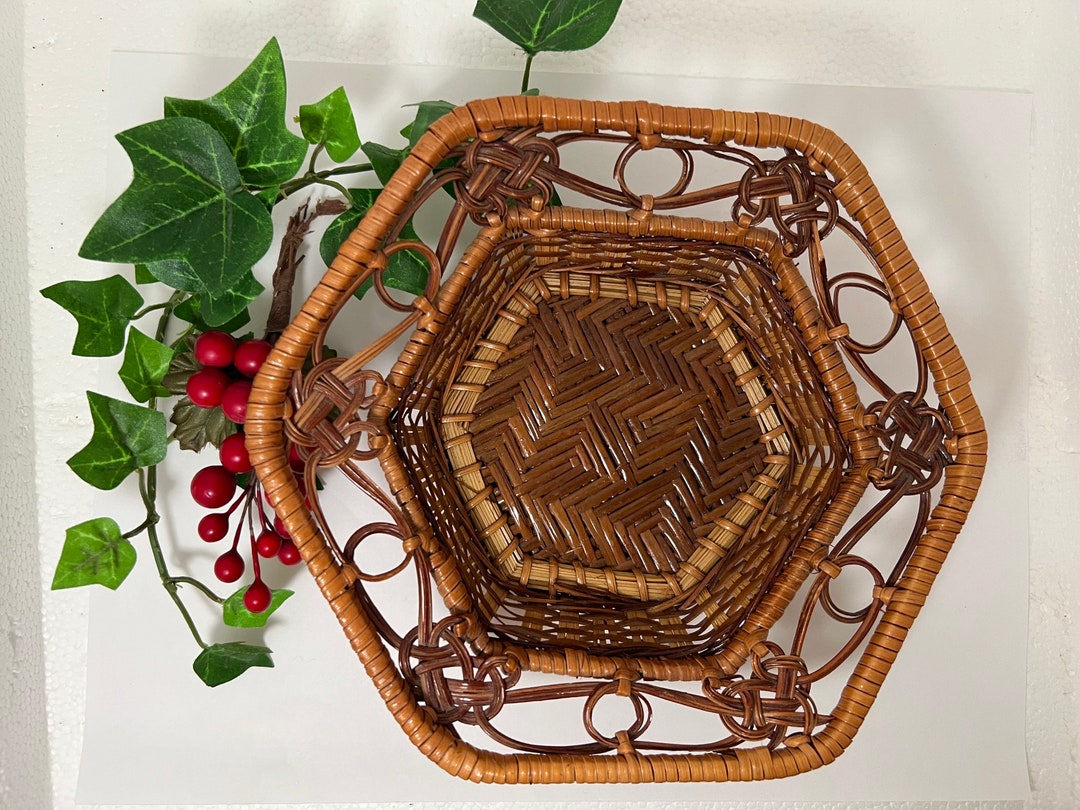 Vintage Decorative Woven Wicker Hexagonal Basket for Trinkets/keys ...