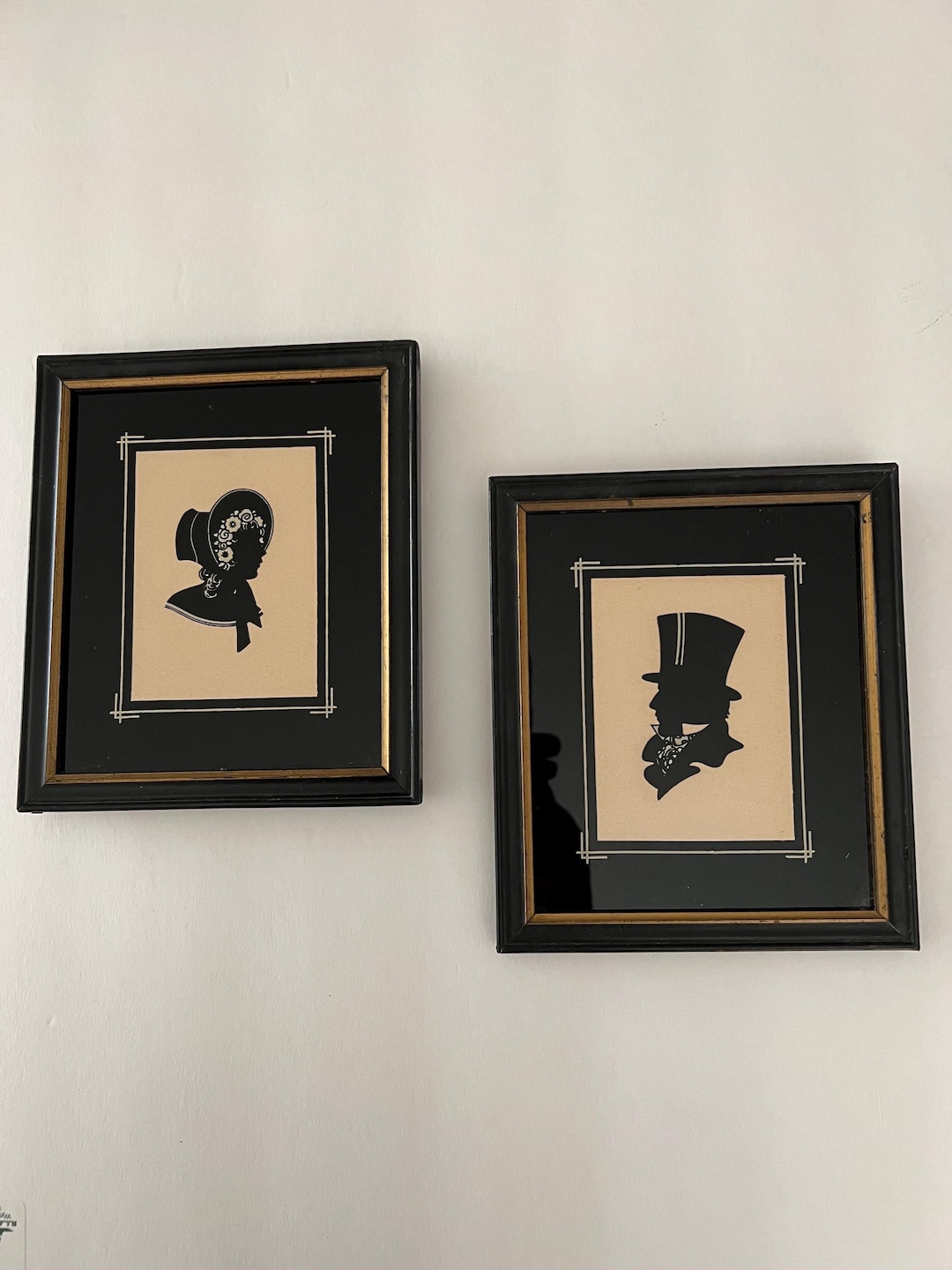 Pair of Vintage Silhouettes Colonial Girl and Man Enamel on Glass - Etsy