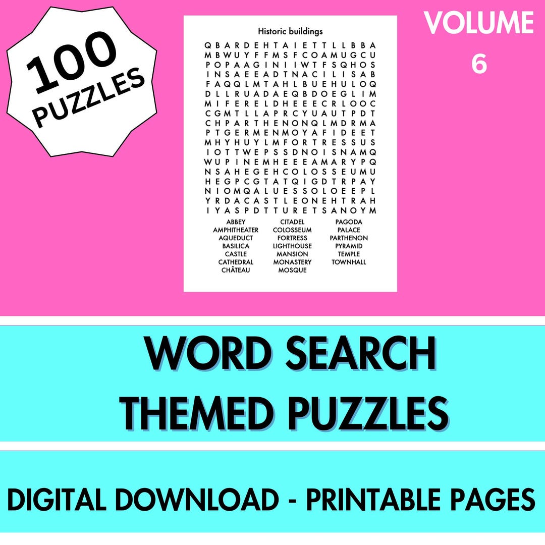 Word Search Themed Puzzle | 100 Printable Puzzles Adults | Includes ...