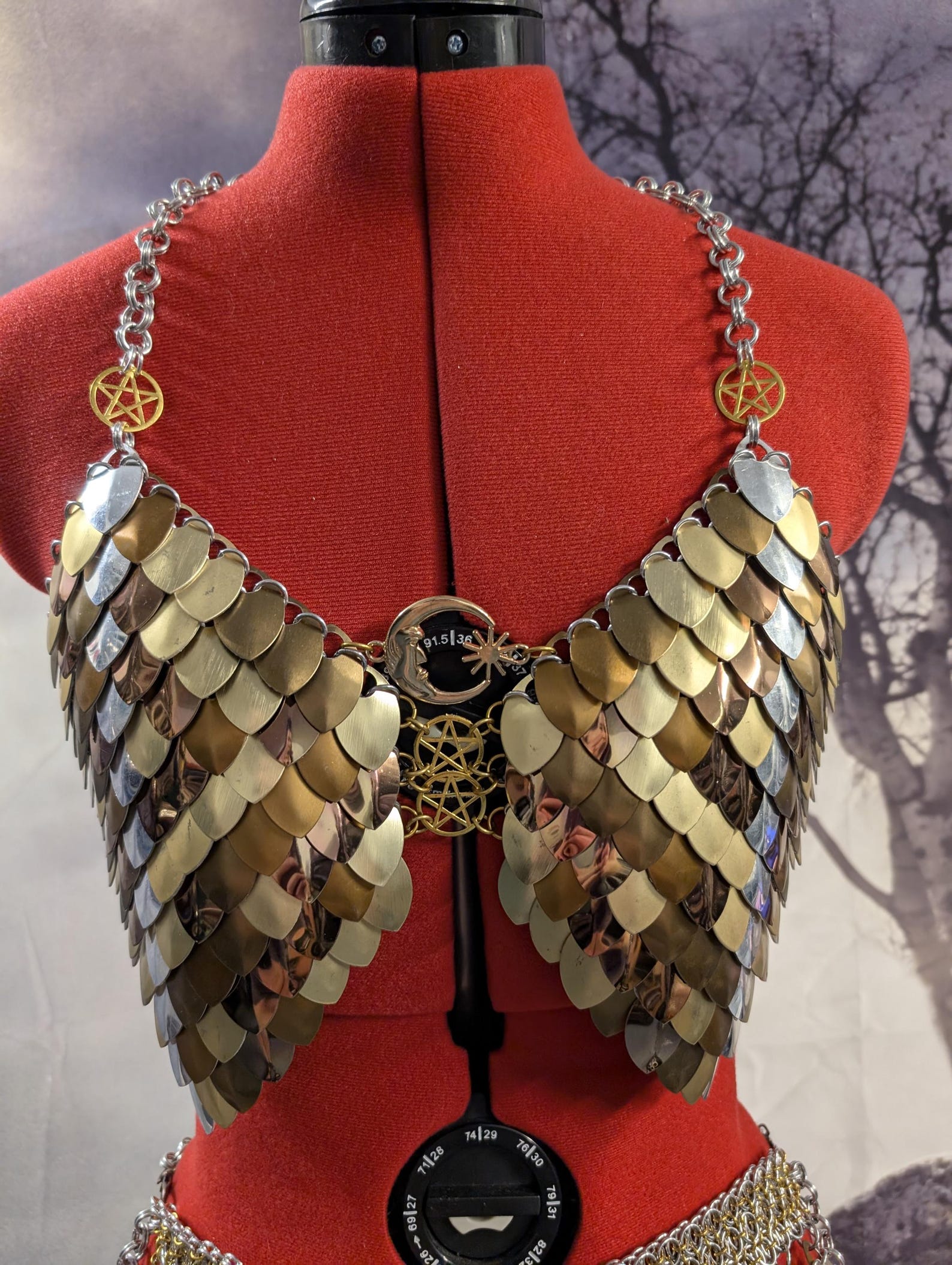 Gold Bronze Copper and Silver Scalemail Halter Top With Pentagrams and ...