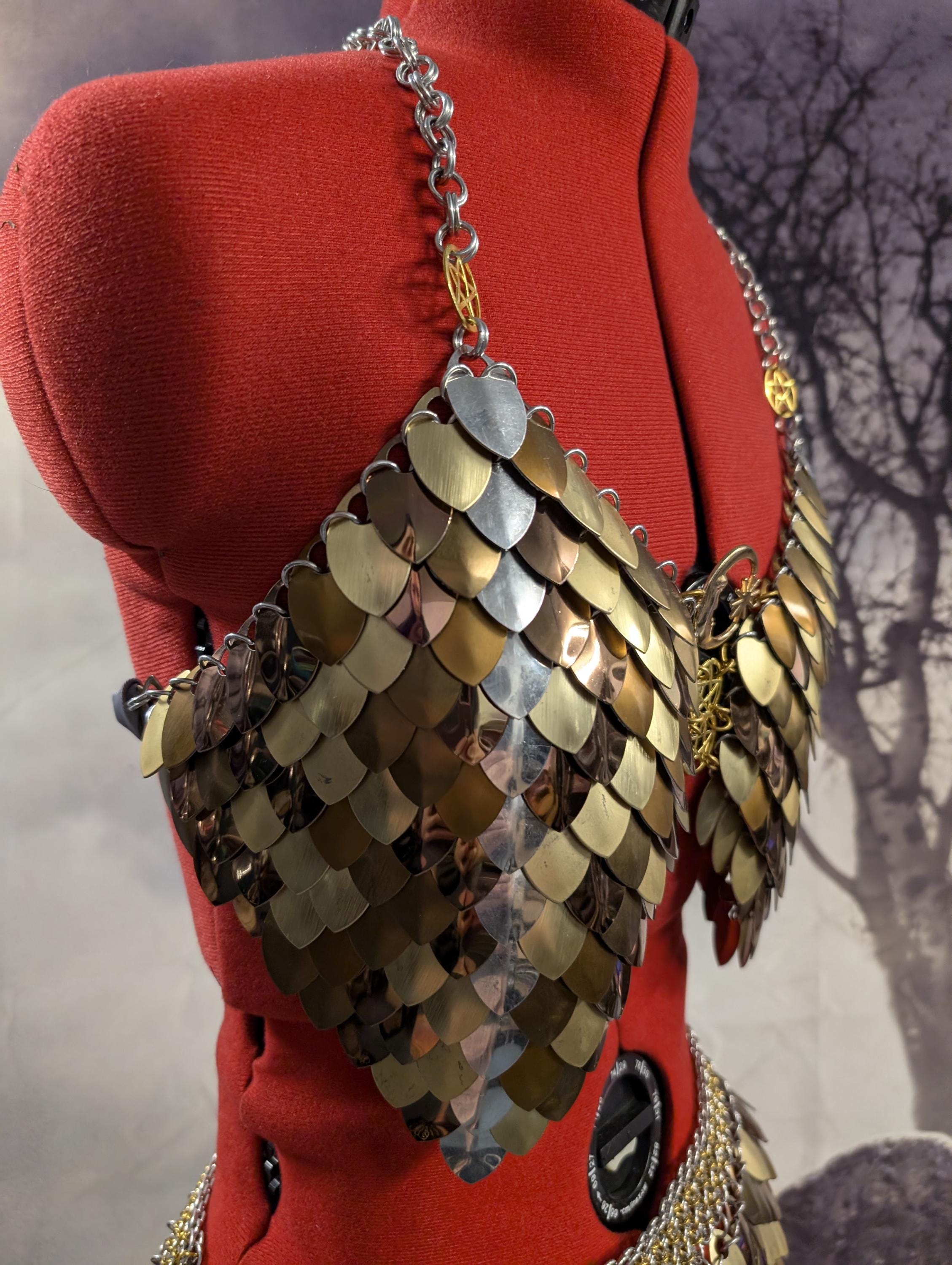 Gold Bronze Copper and Silver Scalemail Halter Top With Pentagrams and ...