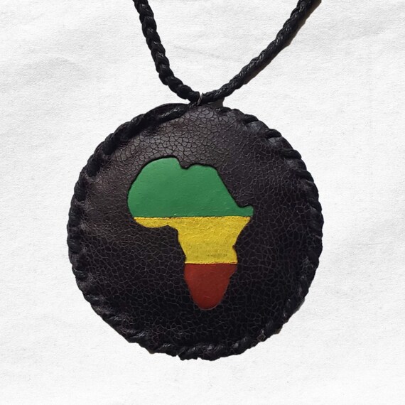1990s Leather Africa Medallion With Handbraided Necklace With - Etsy