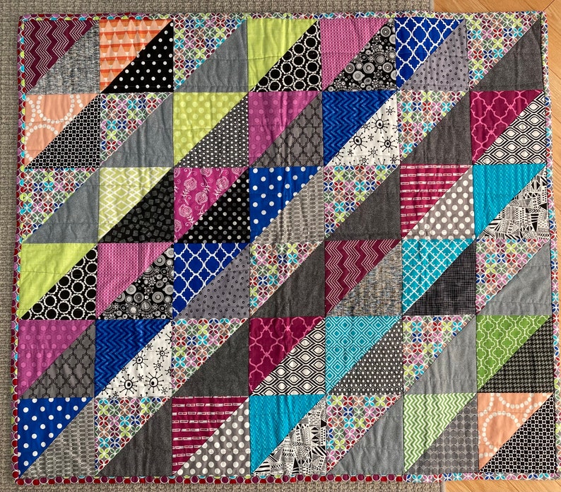 Modern Baby Quilt sean Ii Modern Quilt Geometric Triangles Bright ...