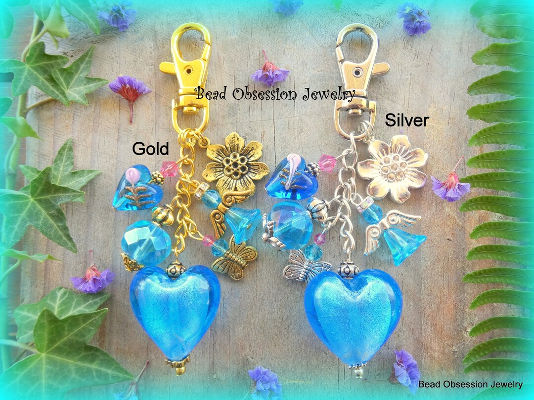 Blue Heart Bag Charm; Bag Accessory; Heart Bag Dangle; Blue Purse Charm ...