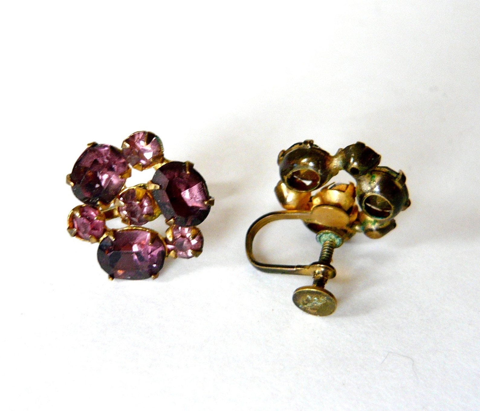 Vintage Lisner Purple Rhinestone Earrings Gold Tone Earrings | Etsy