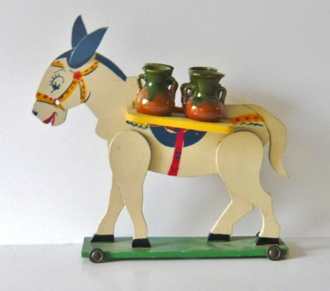 Wooden Donkey Push Pull Toy With Ceramic Pots - Etsy