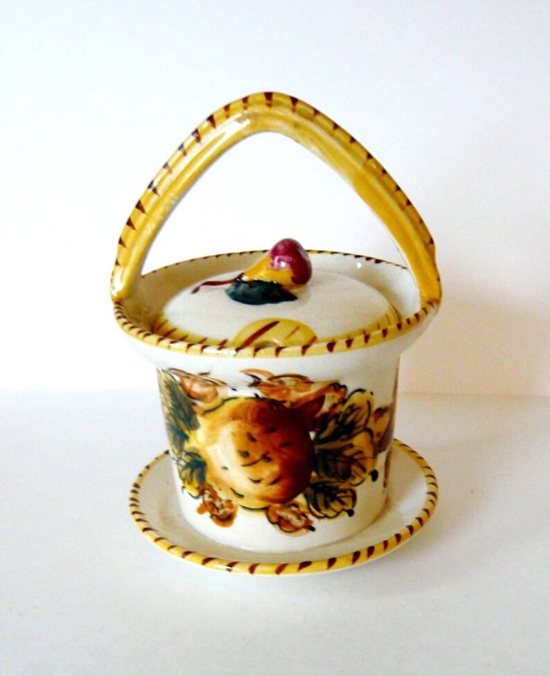 Nasco Condiment Pot Hand Painted With Lid, Handle and Attached Plate - Etsy