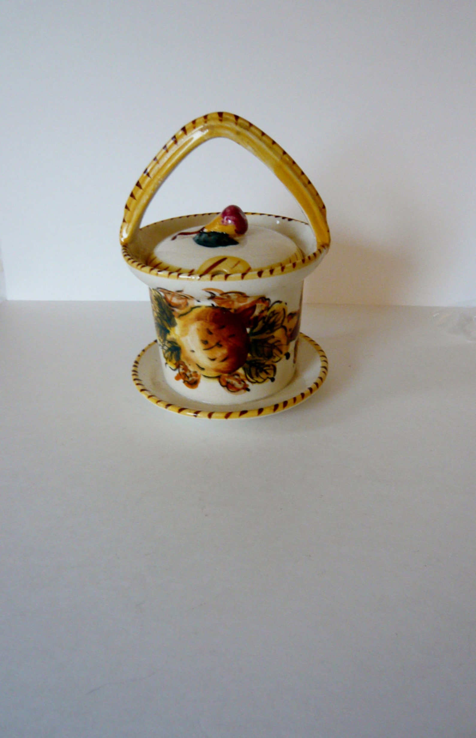 Nasco Condiment Pot Hand Painted with Lid Handle and Attached | Etsy