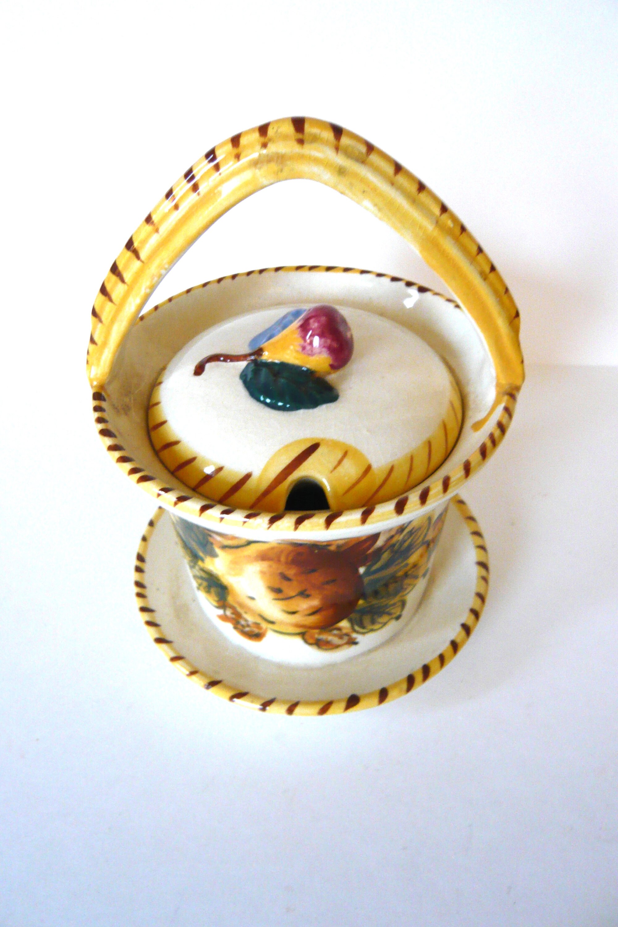 Nasco Condiment Pot Hand Painted With Lid, Handle and Attached Plate - Etsy