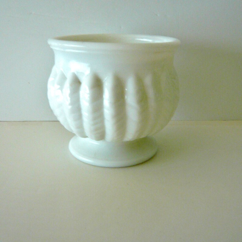 Milk Glass Footed Bowl Randall Glass 1950s Feather or Leaf - Etsy