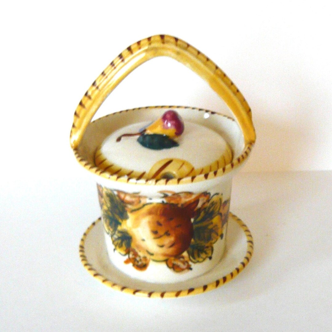 Nasco Condiment Pot Hand Painted With Lid, Handle and Attached Plate - Etsy
