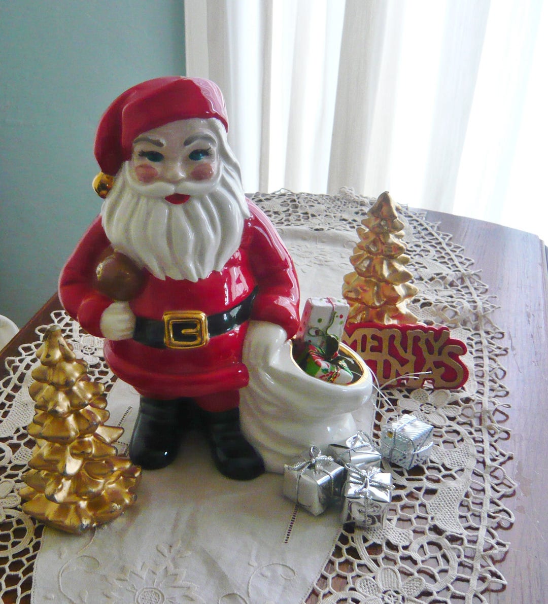 Vintage Football Santa Claus Container With Toy Bag - Etsy
