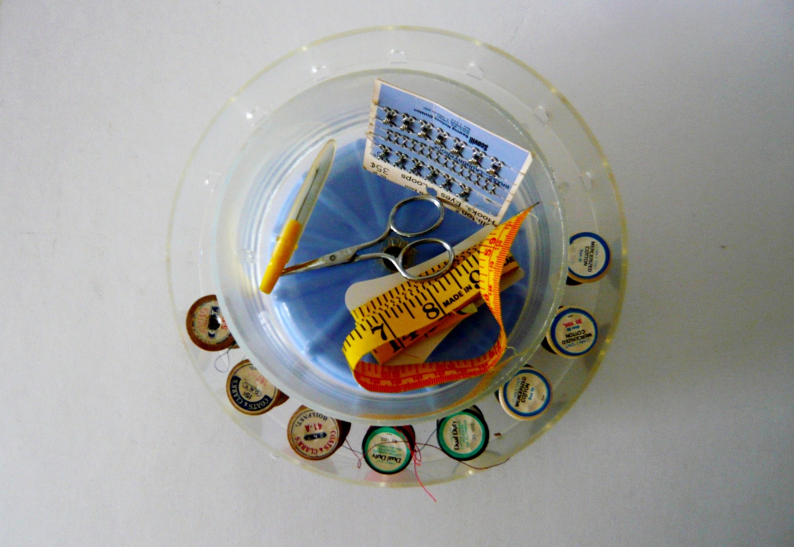 Vintage Sewing Thread Caddy Lazy Susan Blue Plastic With Pin - Etsy