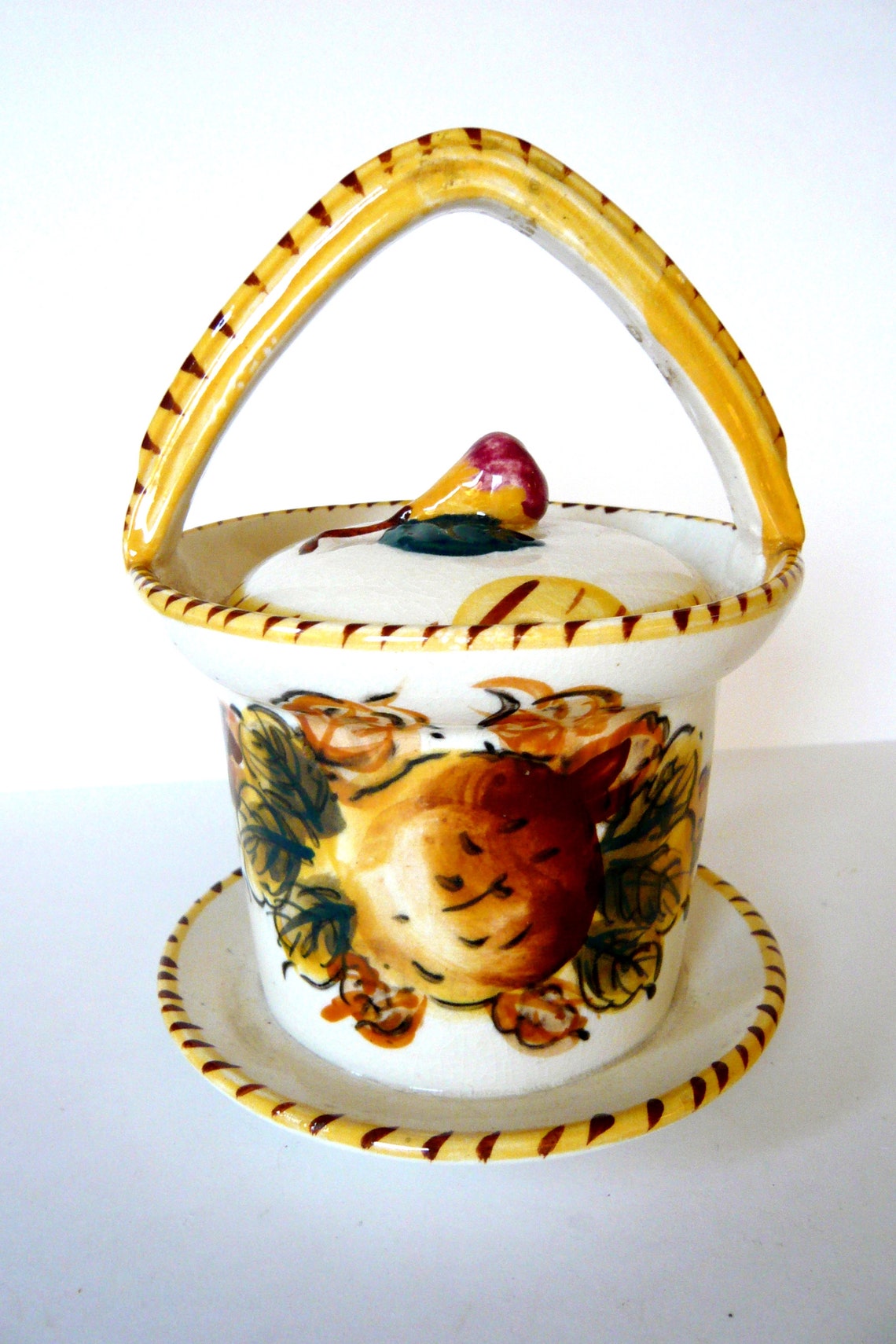 Nasco Condiment Pot Hand Painted With Lid, Handle and Attached Plate - Etsy