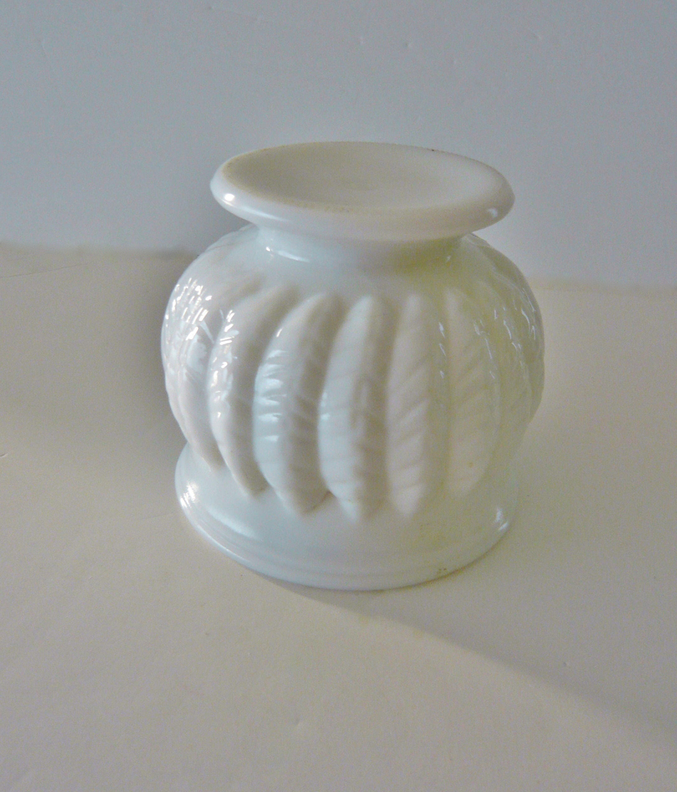 Milk Glass Footed Bowl Randall Glass 1950s Feather or Leaf | Etsy