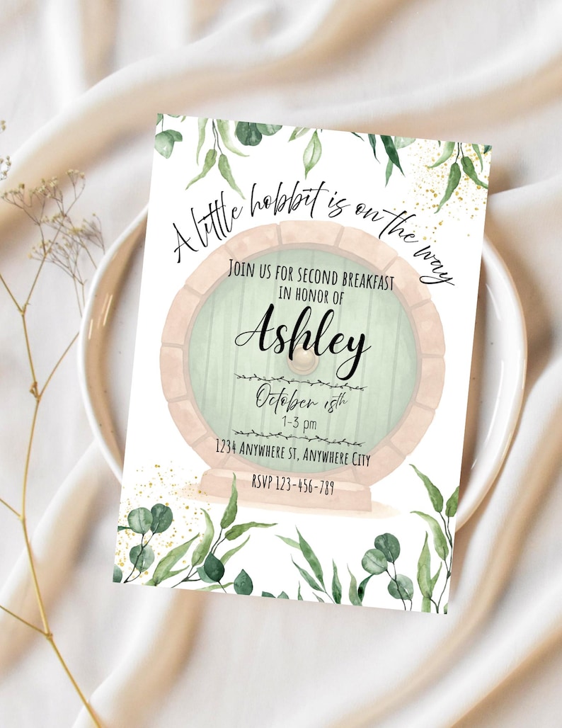 Second Breakfast Baby Shower Invitation • Hobbit Door Watercolor ...