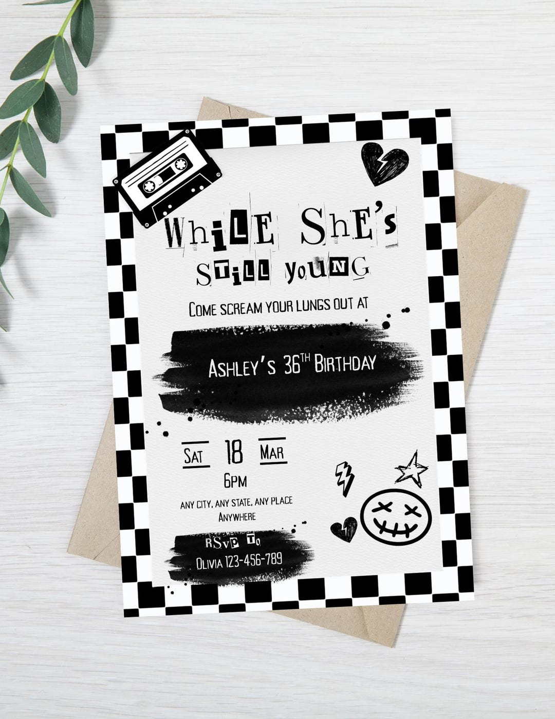 Emo Birthday Invitation | Pop Punk Theme, Canva Template (digital ...