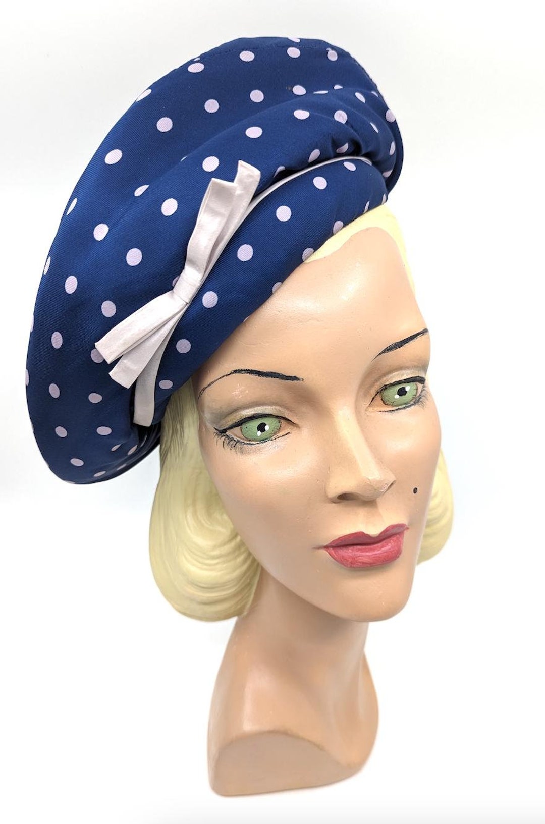 Vintage 60s Polka Dot Beret ,1960s Navy Pink Spot Hat ,vintage Slouch ...