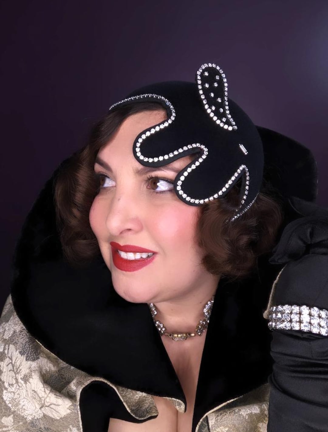 1950s Style Glamour Cocktail Claw Hat,40s Black Felt Half Hat, 1950s ...